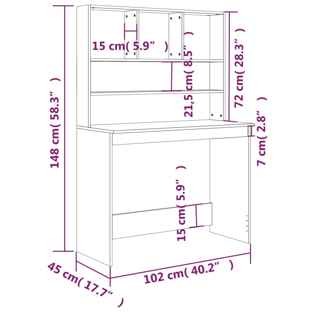 vidaXL Desk with Shelves Brown Oak 102x45x148 cm Engineered Wood ...