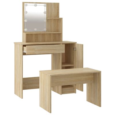 vidaXL Dressing Table Set with LED Sonoma Oak Engineered Wood | vidaXL.ie