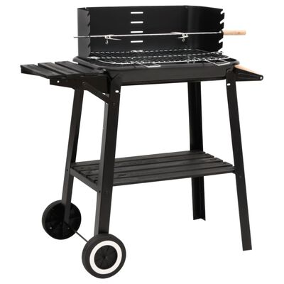 vidaXL Charcoal BBQ Grill with Wheels Black Steel | vidaXL.ie