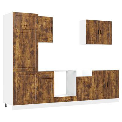 vidaXL 7 Piece Kitchen Cabinet Set Kalmar Smoked Oak Engineered Wood ...