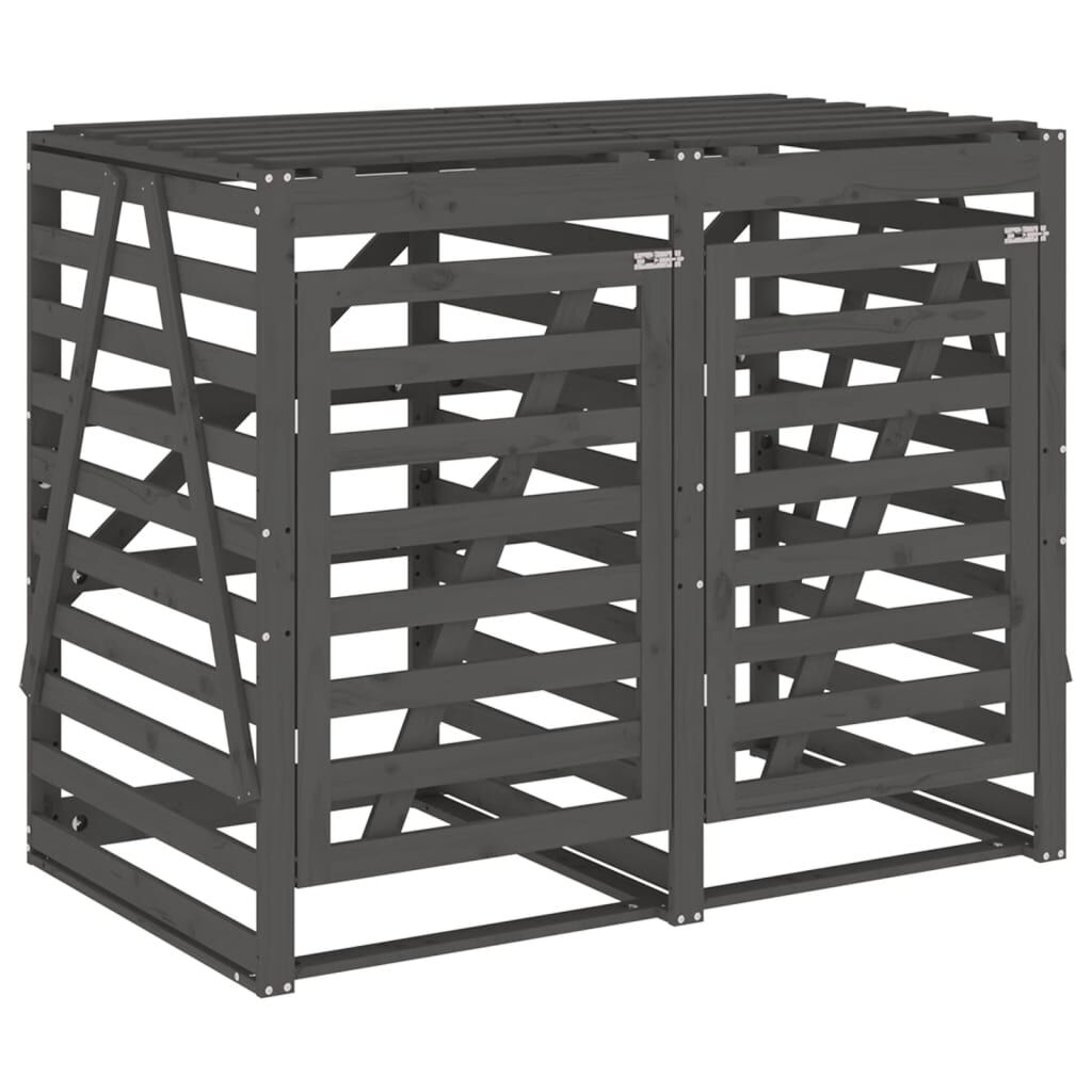 vidaXL Double Wheelie Bin Storage Grey Solid Wood Pine | vidaXL.ie