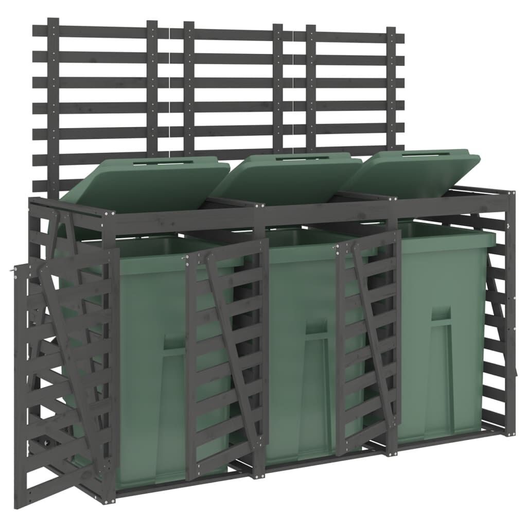 vidaXL Triple Wheelie Bin Storage Grey Solid Wood Pine | vidaXL.ie