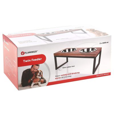 FLAMINGO Pet Twin Feeder Set with Stand Tommy 2x1600 ml | vidaXL.ie