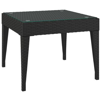 vidaXL Side Table Black 50x50x38 cm Poly Rattan and Tempered Glass ...