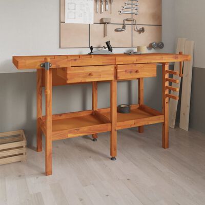 vidaXL Workbench with Drawers and Vices 162x62x83 cm Solid Wood Acacia ...