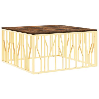 vidaXL Coffee Table Gold Stainless Steel and Solid Wood Reclaimed ...