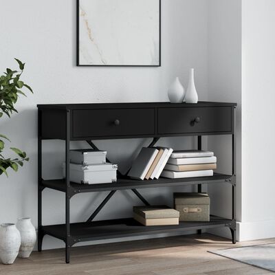 vidaXL Console Table with Drawers and Shelves Black Engineered Wood ...