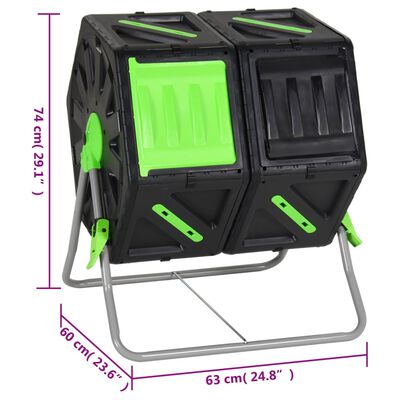 vidaXL Tumbling Composter Dual Chamber 63x60x74 cm 140 L Polypropylene ...