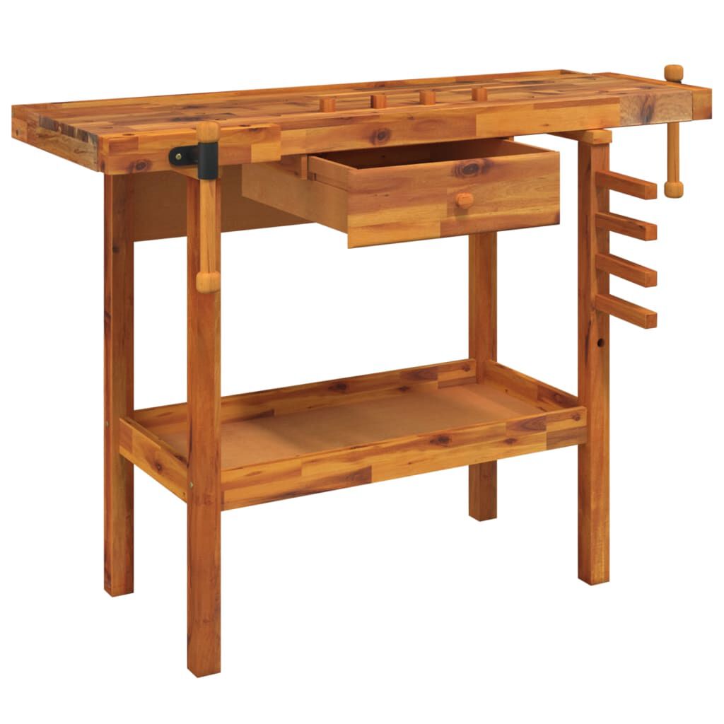 vidaXL Workbench with Drawer and Vices 124x52x83 cm Solid Wood Acacia ...