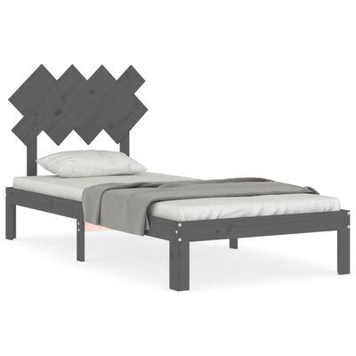 vidaXL Bed Frame with Headboard Grey 90x200 cm Solid Wood | vidaXL.ie