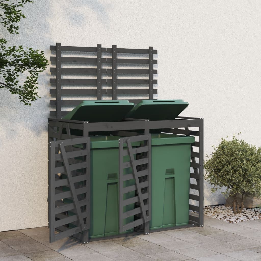 vidaXL Double Wheelie Bin Storage Grey Solid Wood Pine | vidaXL.ie