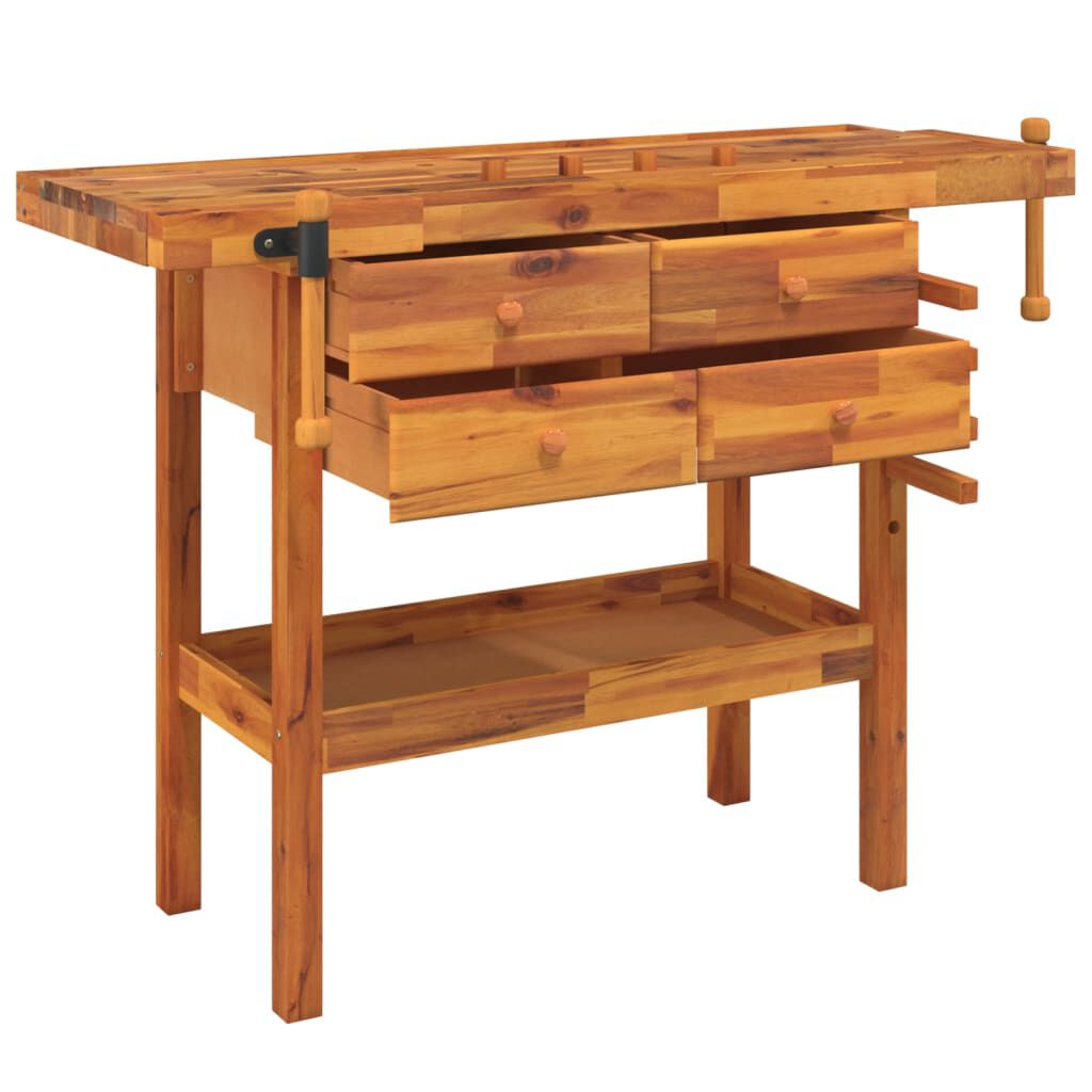 vidaXL Workbench with Drawers and Vices 124x52x83 cm Solid Wood Acacia ...