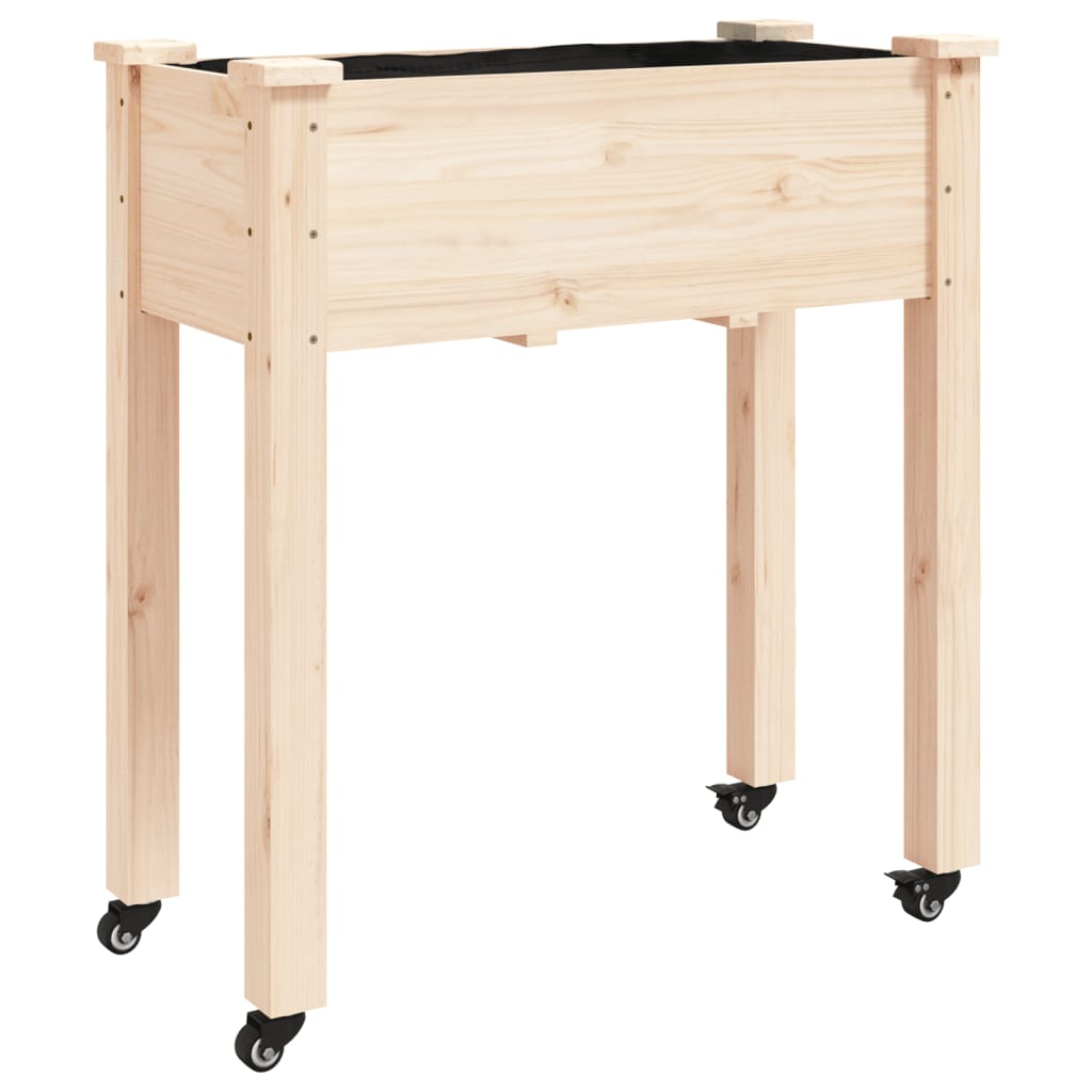 vidaXL Wheeled Planter with Liner 71x37x80 cm Solid Wood Fir | vidaXL.ie