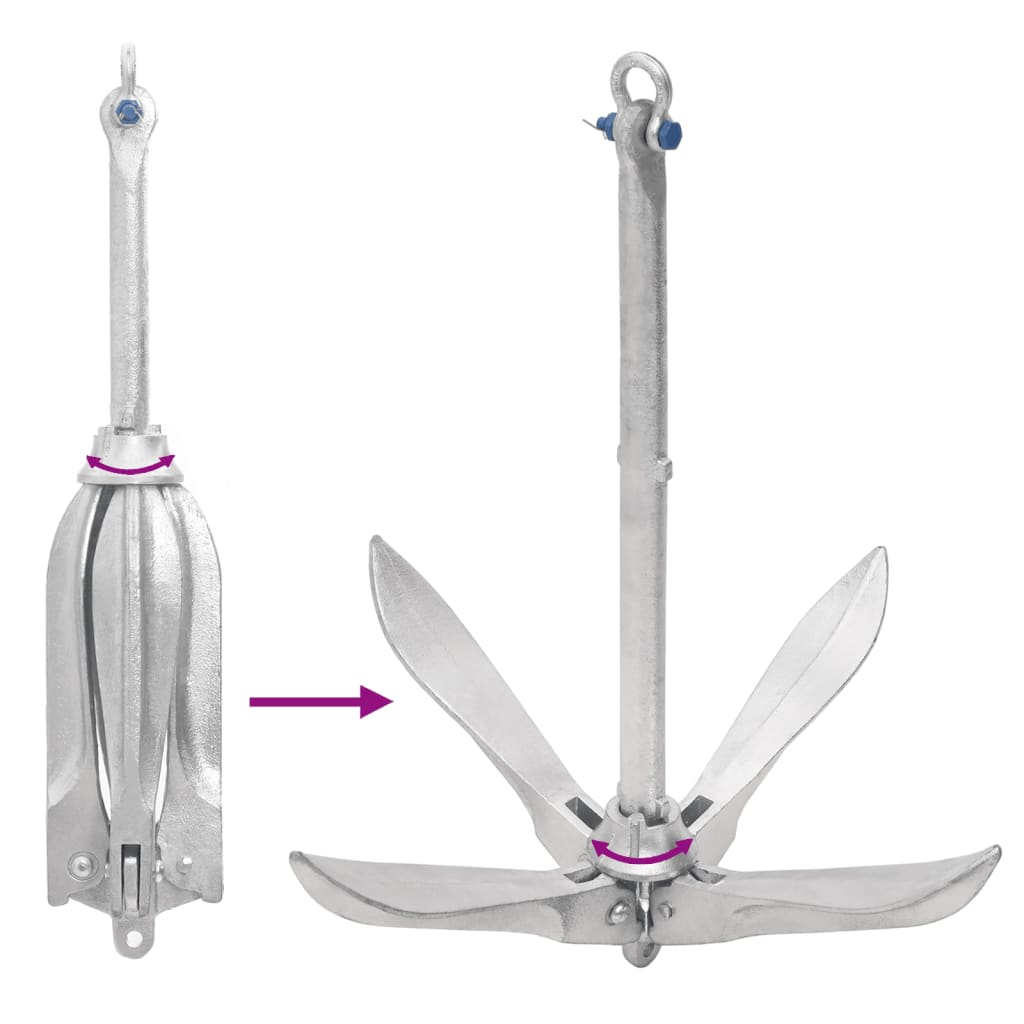 vidaXL Folding Anchor with Rope Silver 12 kg Malleable Iron | vidaXL.ie