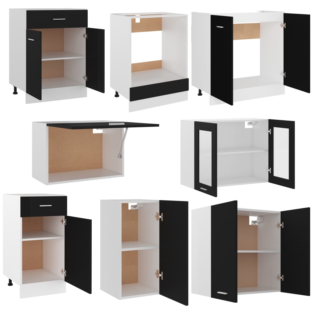 vidaXL 8 Piece Kitchen Cabinet Set Black Engineered Wood | vidaXL.ie