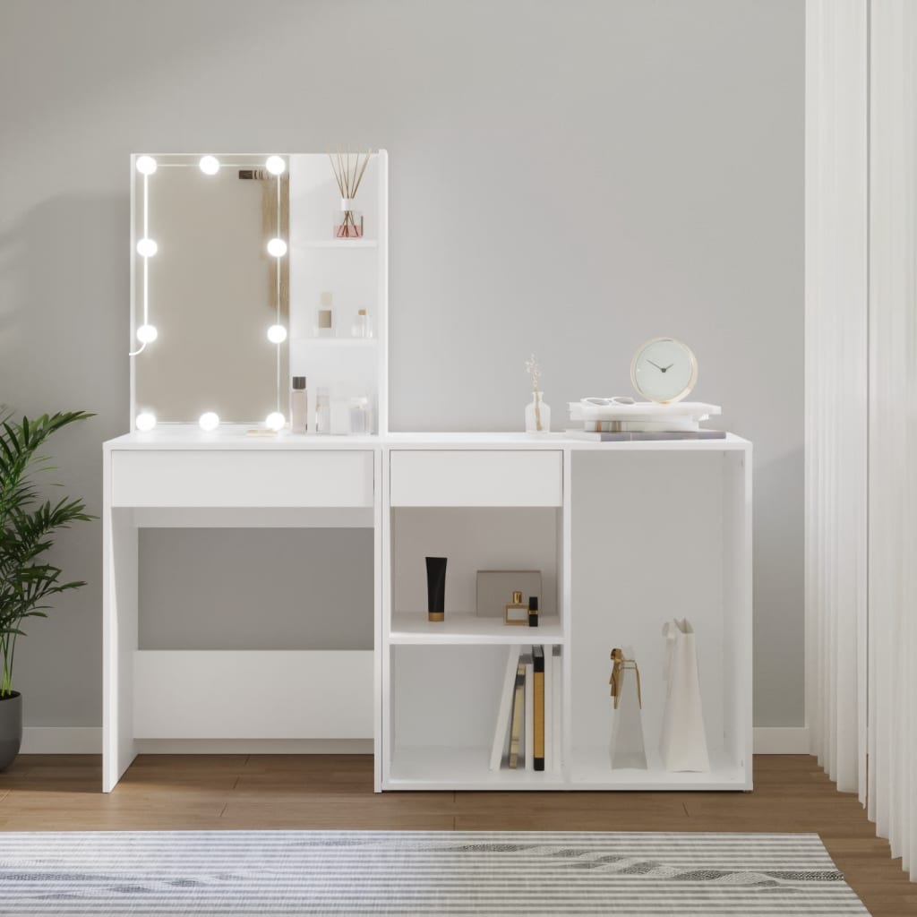 vidaXL LED Dressing Table with Cabinet White Engineered Wood | vidaXL.ie