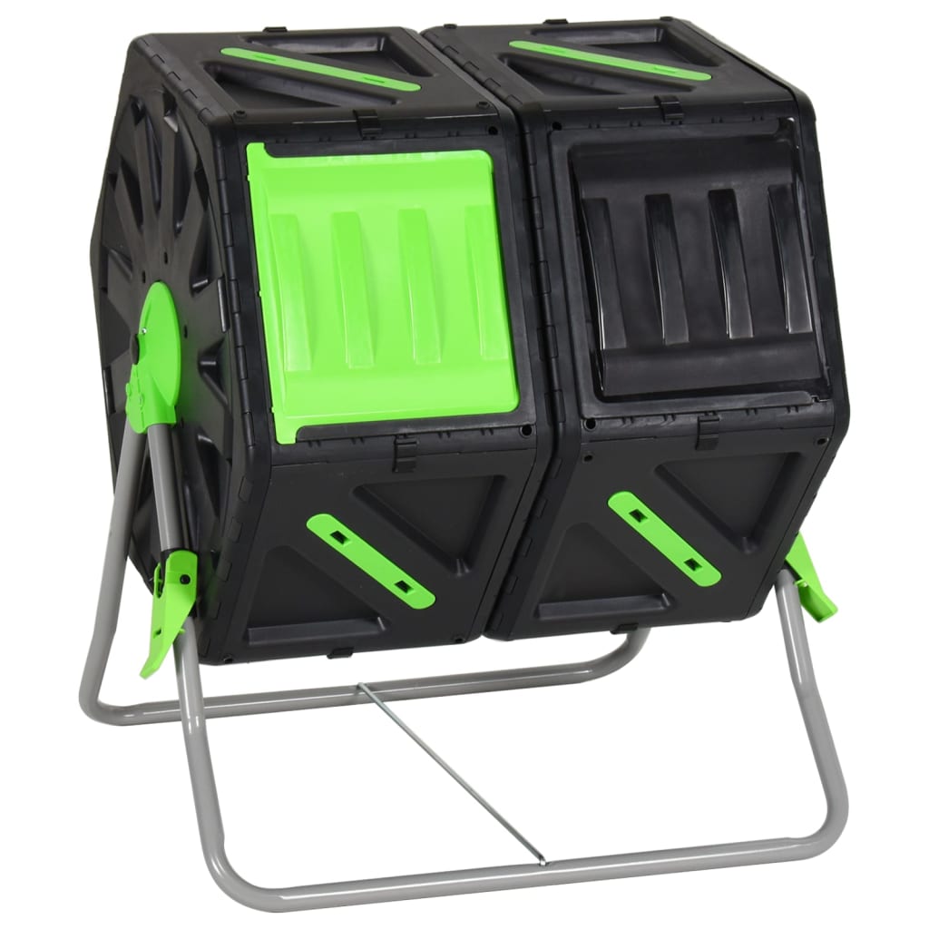 vidaXL Tumbling Composter Dual Chamber 63x60x74 cm 140 L Polypropylene ...
