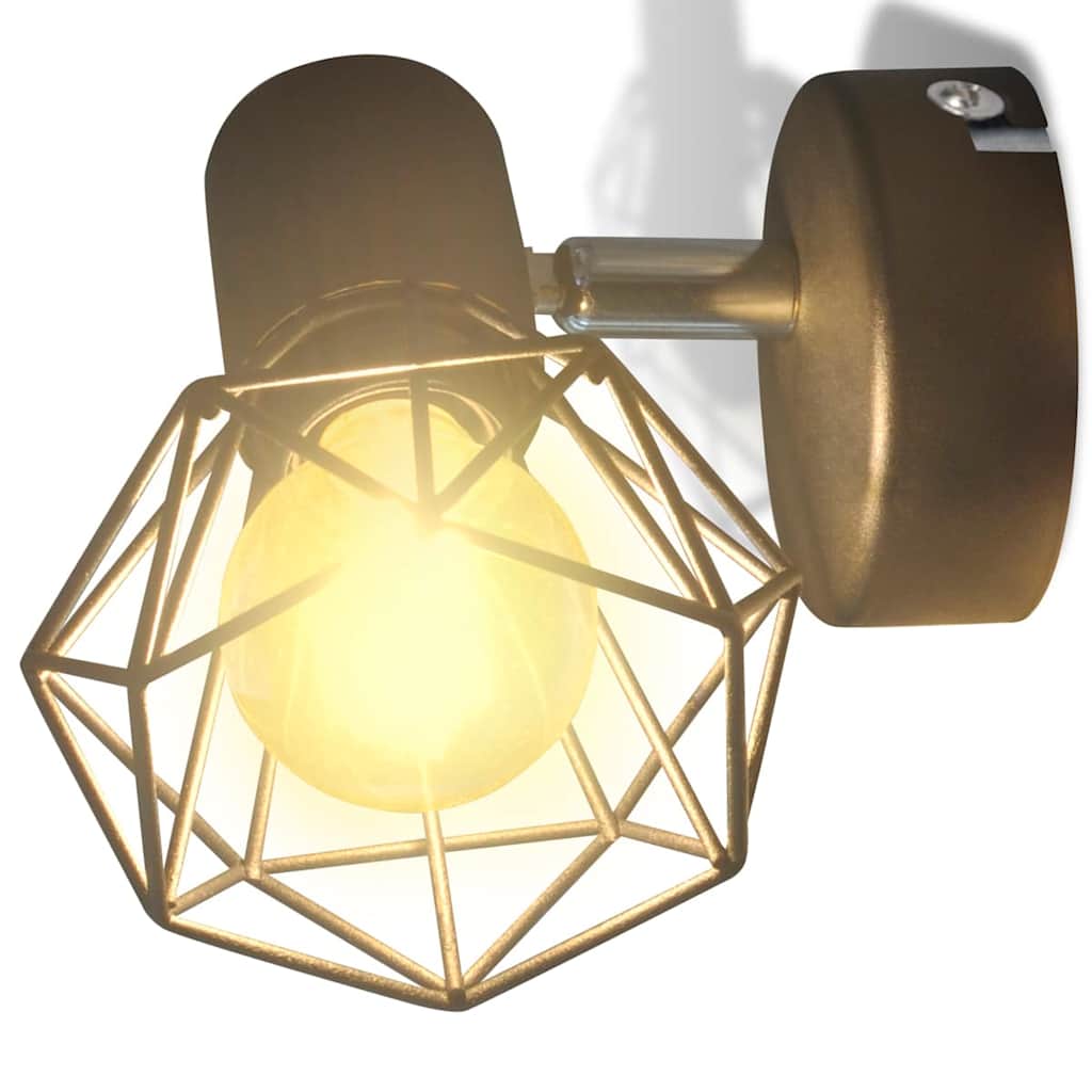2 Black Industrial Style Wire Frame Wall Sconce with LED Filament Bulb ...