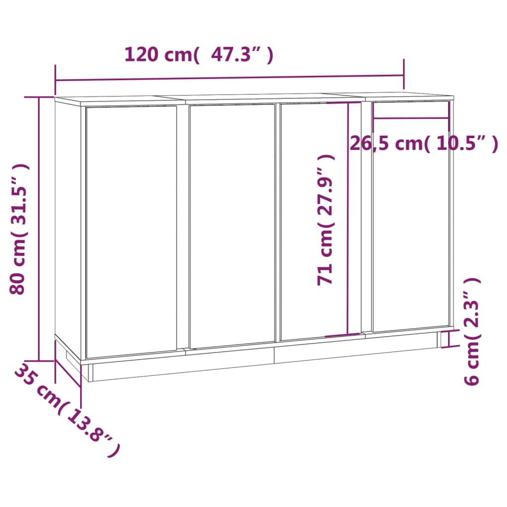 vidaXL Sideboard White 120x35x80 cm Solid Wood Pine | vidaXL.ie