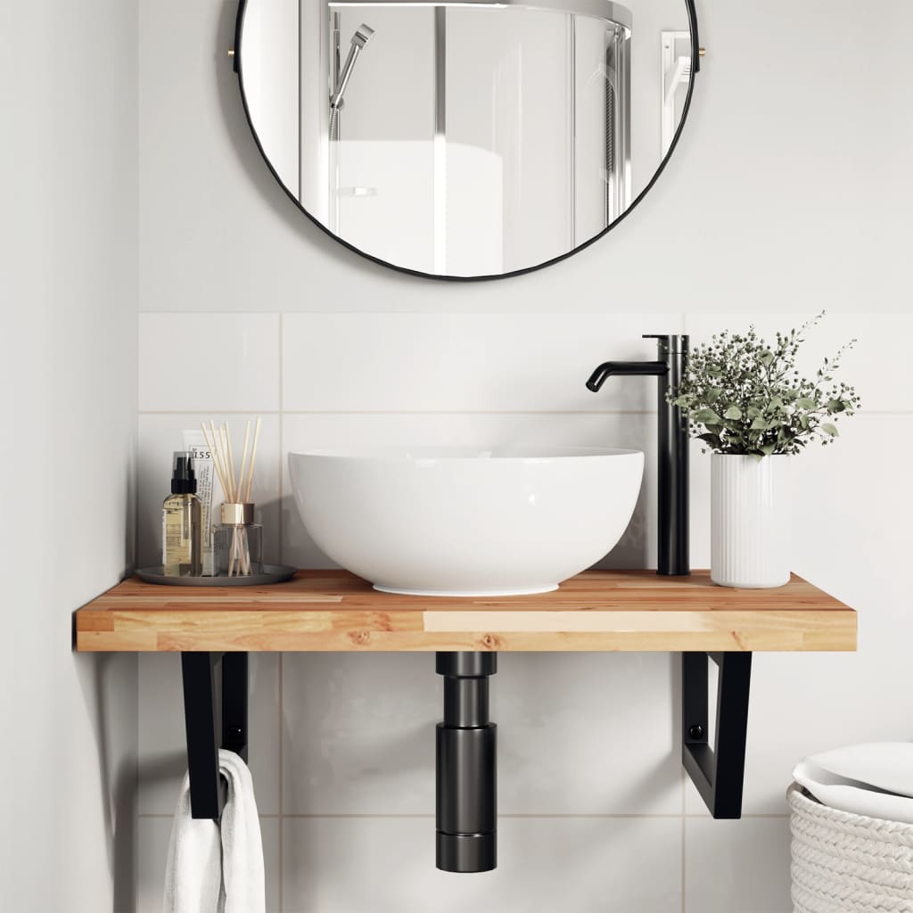 vidaXL Basin Shelf Wall Mounted Steel and Solid Wood Acacia | vidaXL.ie
