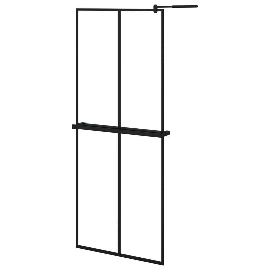 vidaXL Walk-in Shower Wall with Shelf Black 80x195 cm ESG Glass ...