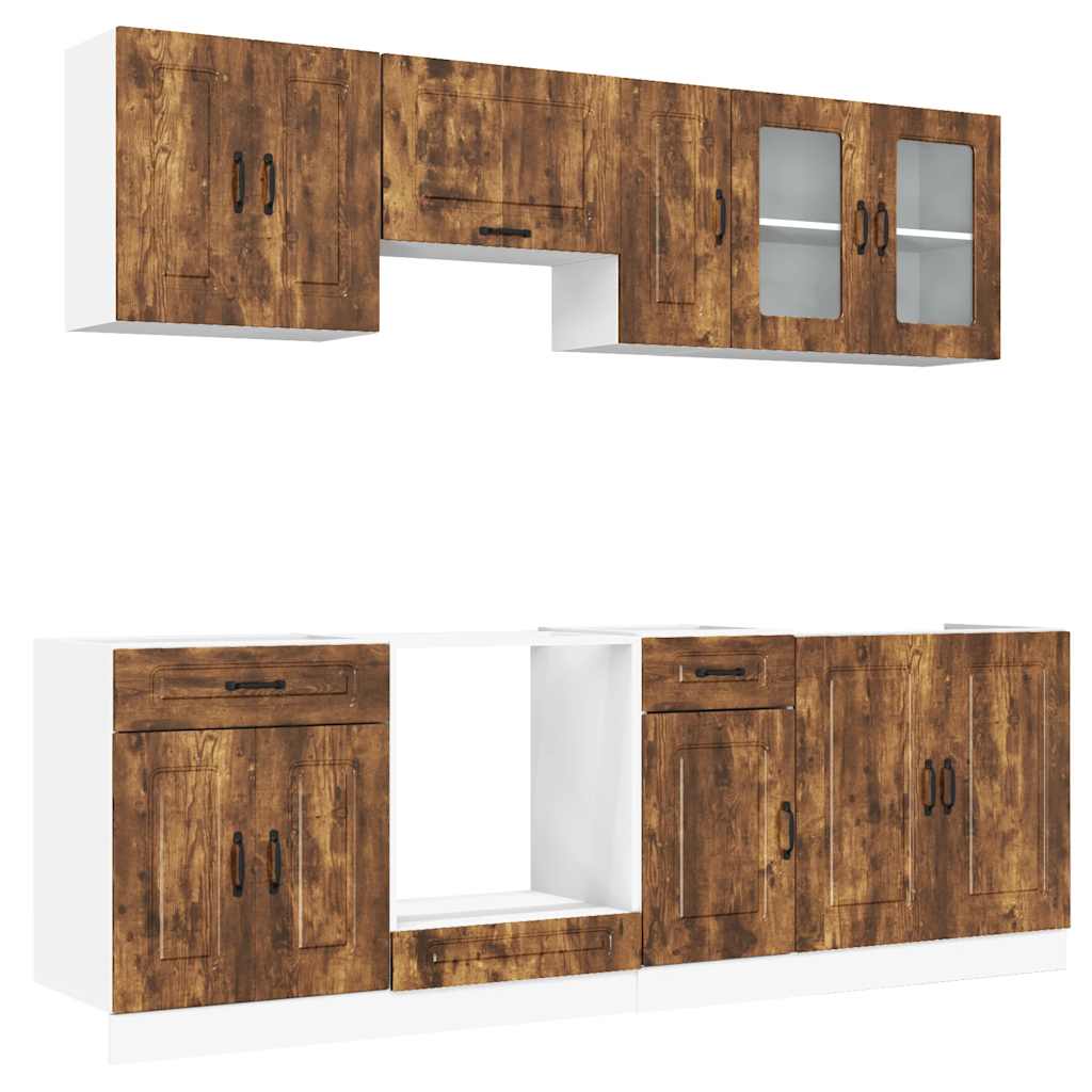 vidaXL 8 Piece Kitchen Cabinet Set Kalmar Smoked Oak Engineered Wood ...