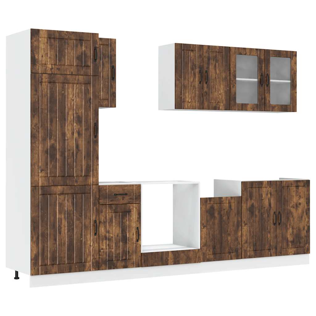 vidaXL 8 Piece Kitchen Cabinet Set Lucca Smoked Oak Engineered Wood ...