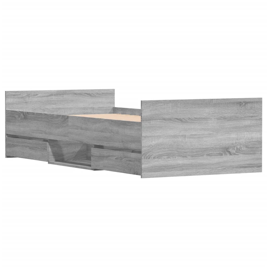 vidaXL Bed Frame with Headboard and Footboard Grey Sonoma 100x200 cm ...