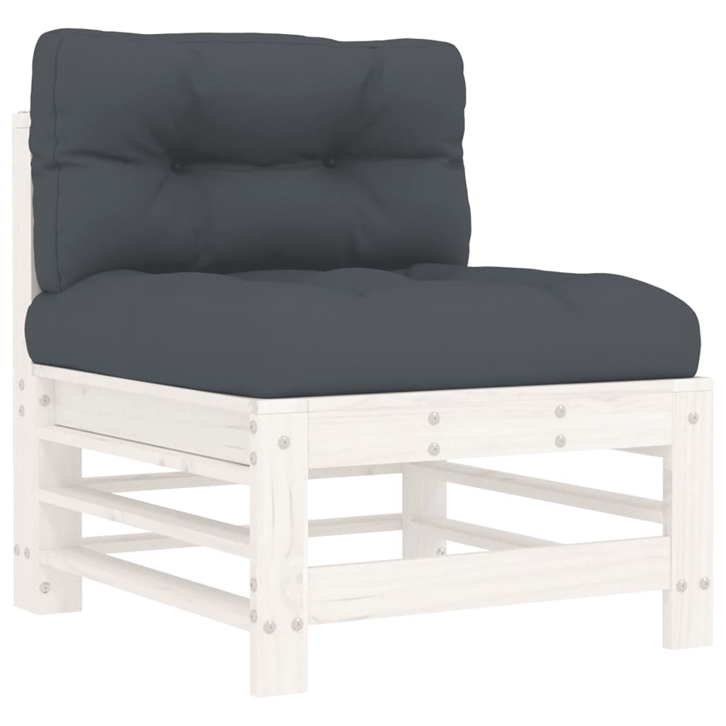 vidaXL Middle Sofa with Cushions White Solid Wood Pine | vidaXL.ie