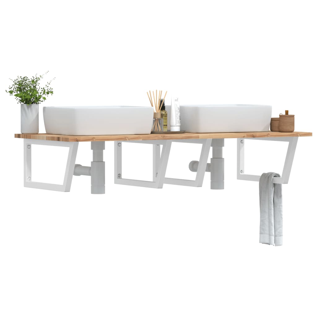 vidaXL Basin Shelf Wall Mounted Steel and Solid Wood Acacia | vidaXL.ie