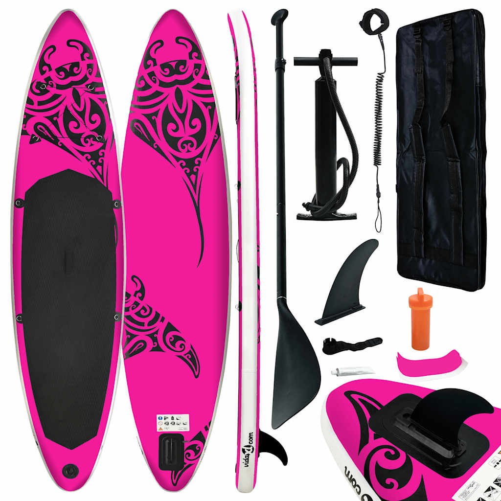 vidaXL Inflatable Stand Up Paddleboard Set 366x76x15 cm Pink | vidaXL.ie
