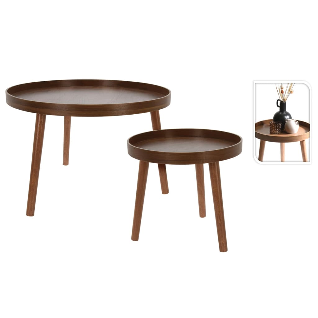 Home&Styling 2 Piece Side Table Set Round Dark Walnut | vidaXL.ie