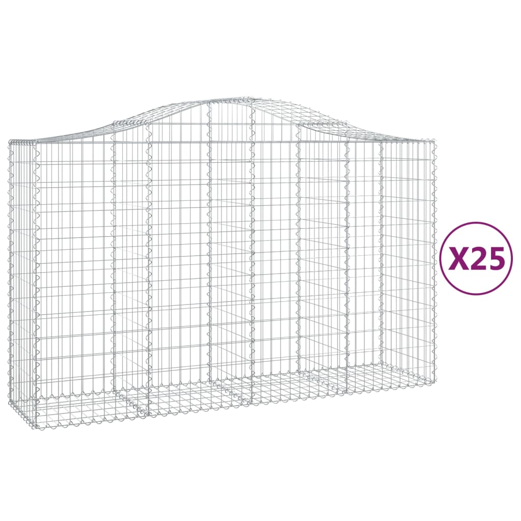 vidaXL Arched Gabion Baskets 25 pcs 200x50x120/140 cm Galvanised Iron ...