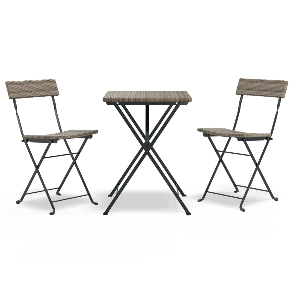vidaXL 3 Piece Folding Bistro Set Grey Poly Rattan | vidaXL.ie
