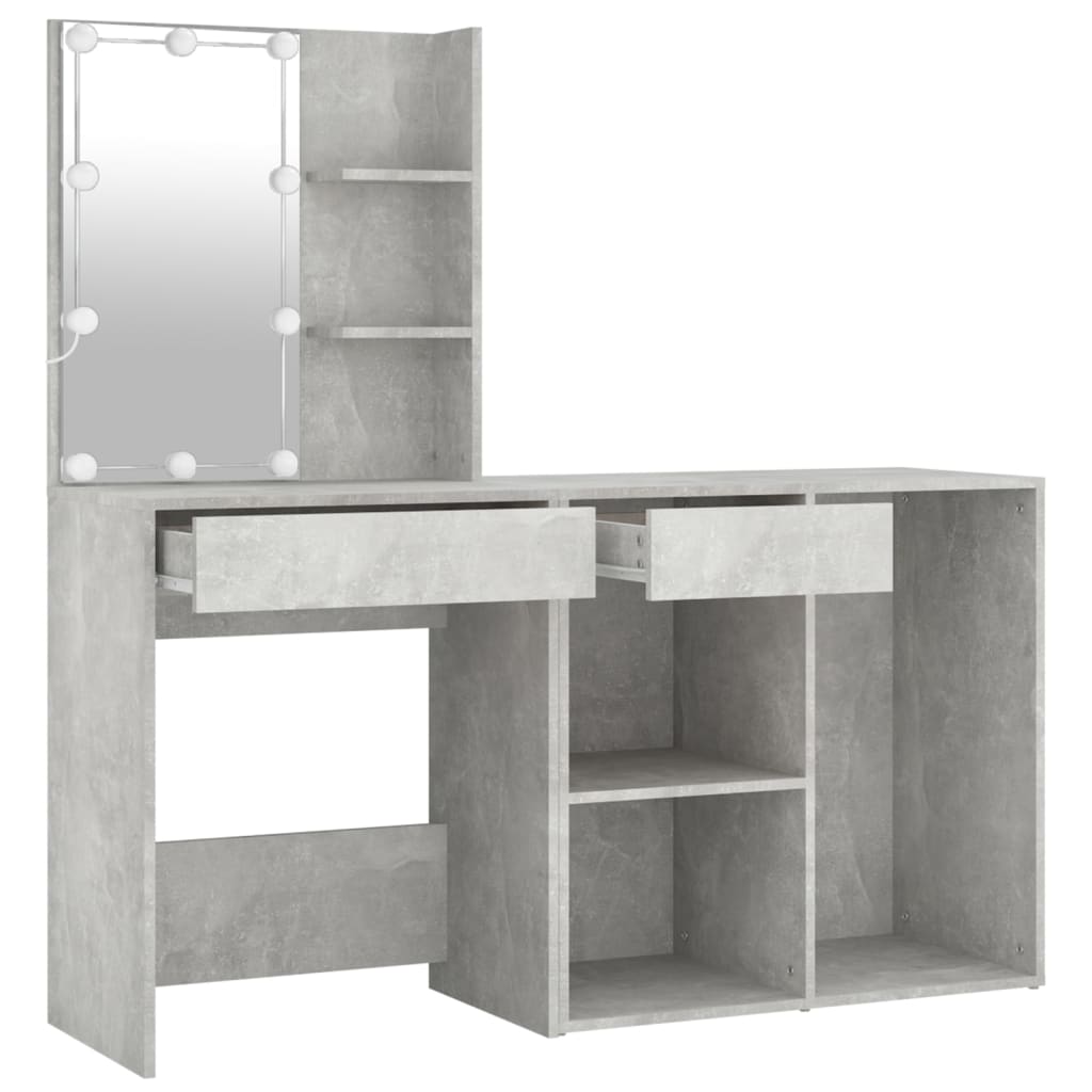 vidaXL LED Dressing Table with Cabinet Concrete Grey Engineered Wood ...
