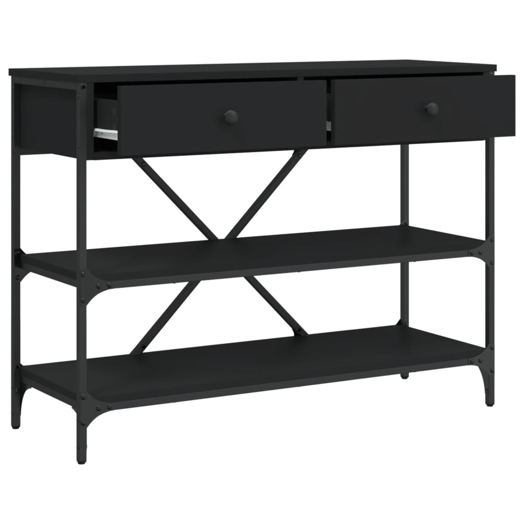 vidaXL Console Table with Drawers and Shelves Black Engineered Wood ...
