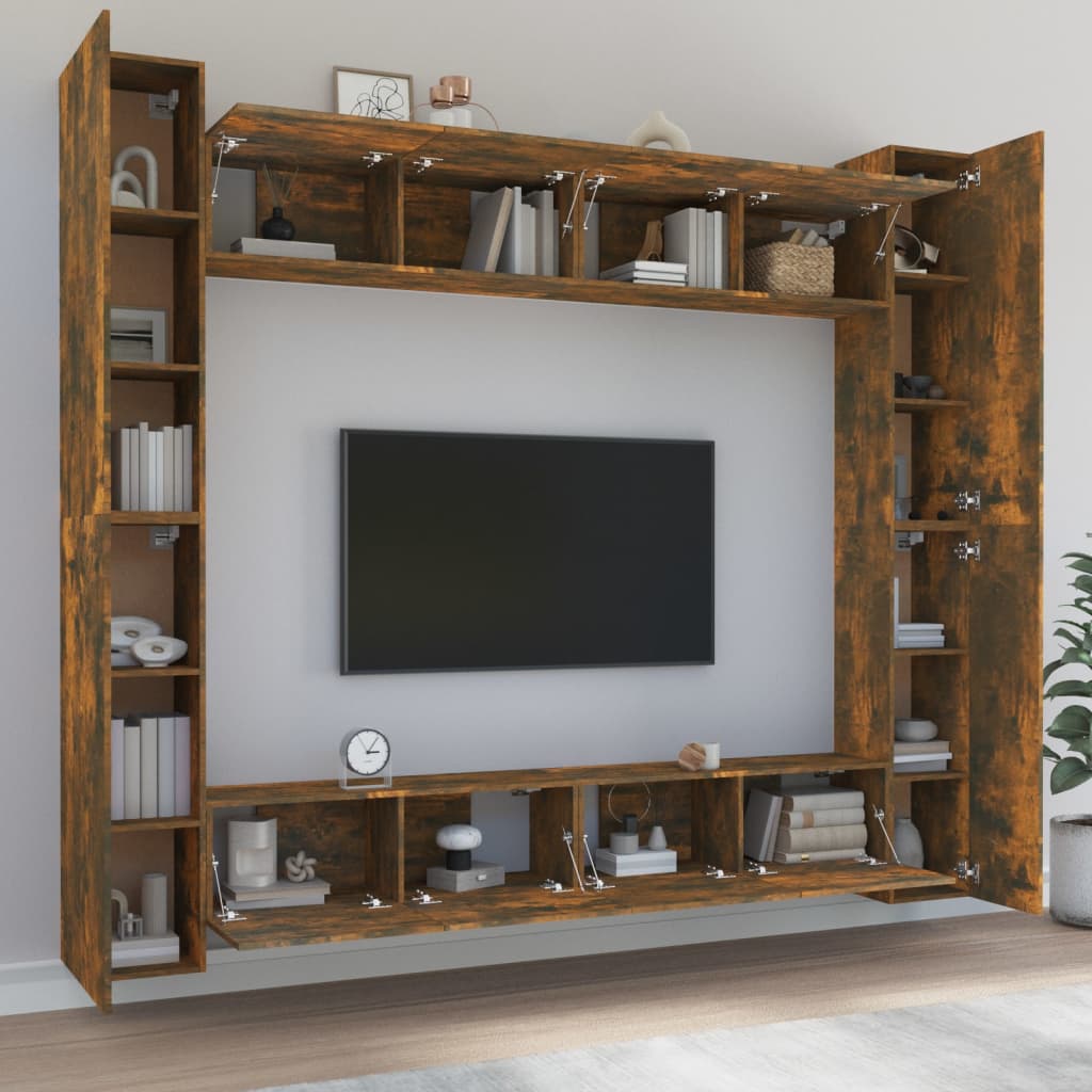 vidaXL 8 Piece TV Cabinet Set Smoked Oak Engineered Wood | vidaXL.ie
