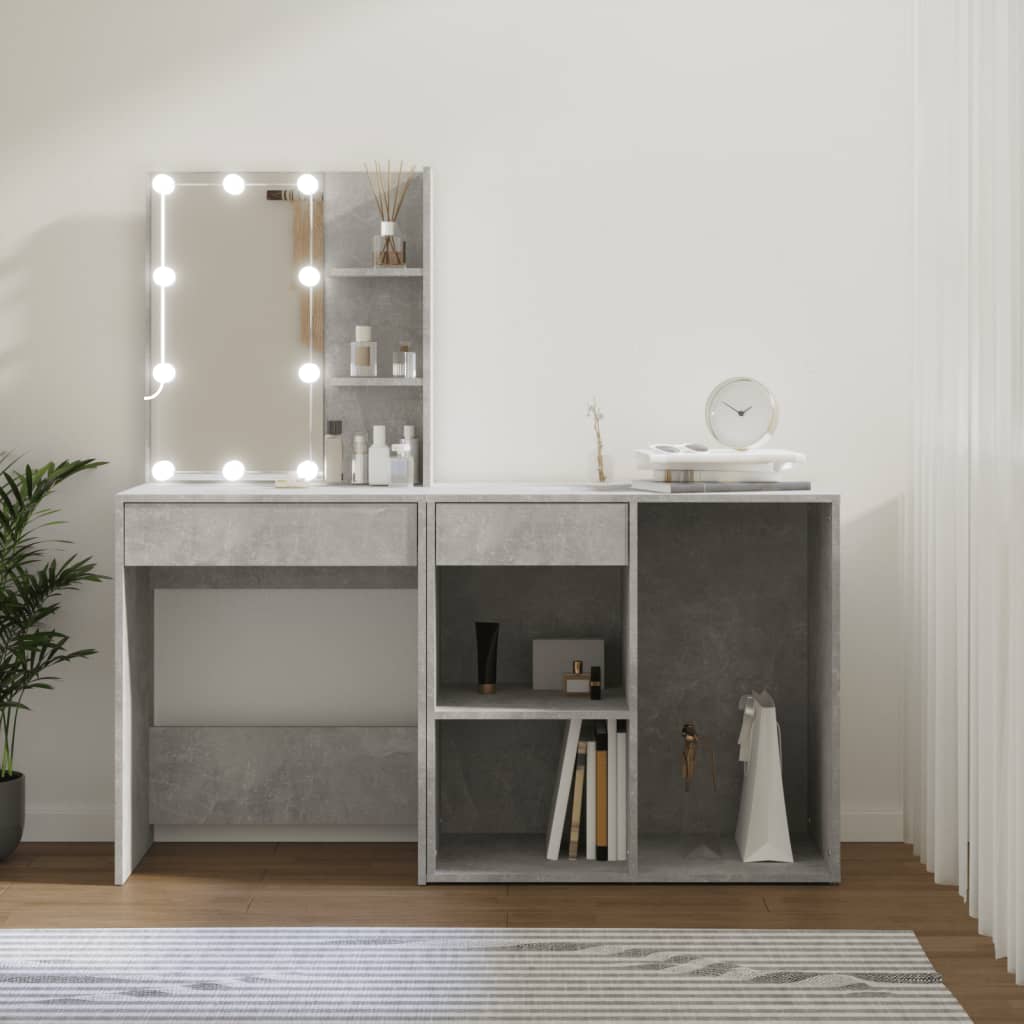 vidaXL LED Dressing Table with Cabinet Concrete Grey Engineered Wood ...