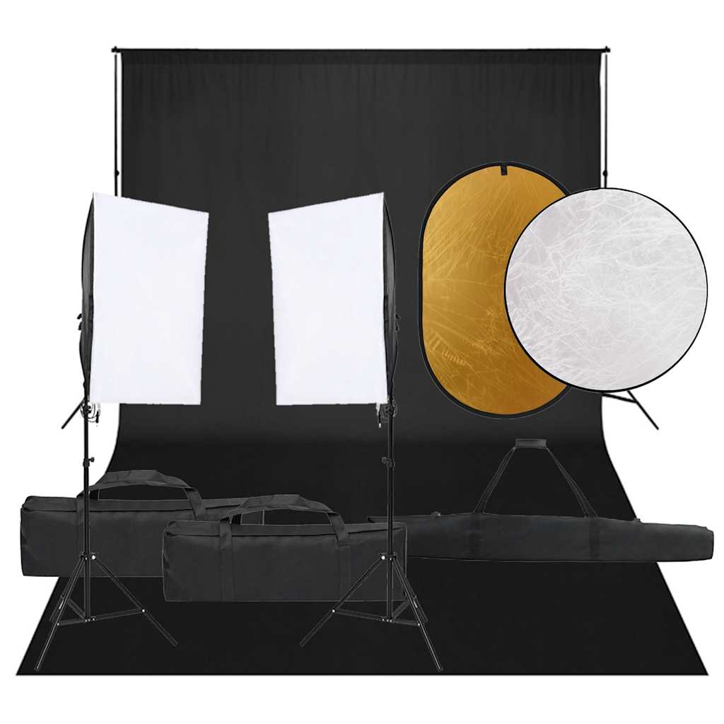 vidaXL Photo Studio Kit with Light Set, Backdrop and Reflector | vidaXL.ie