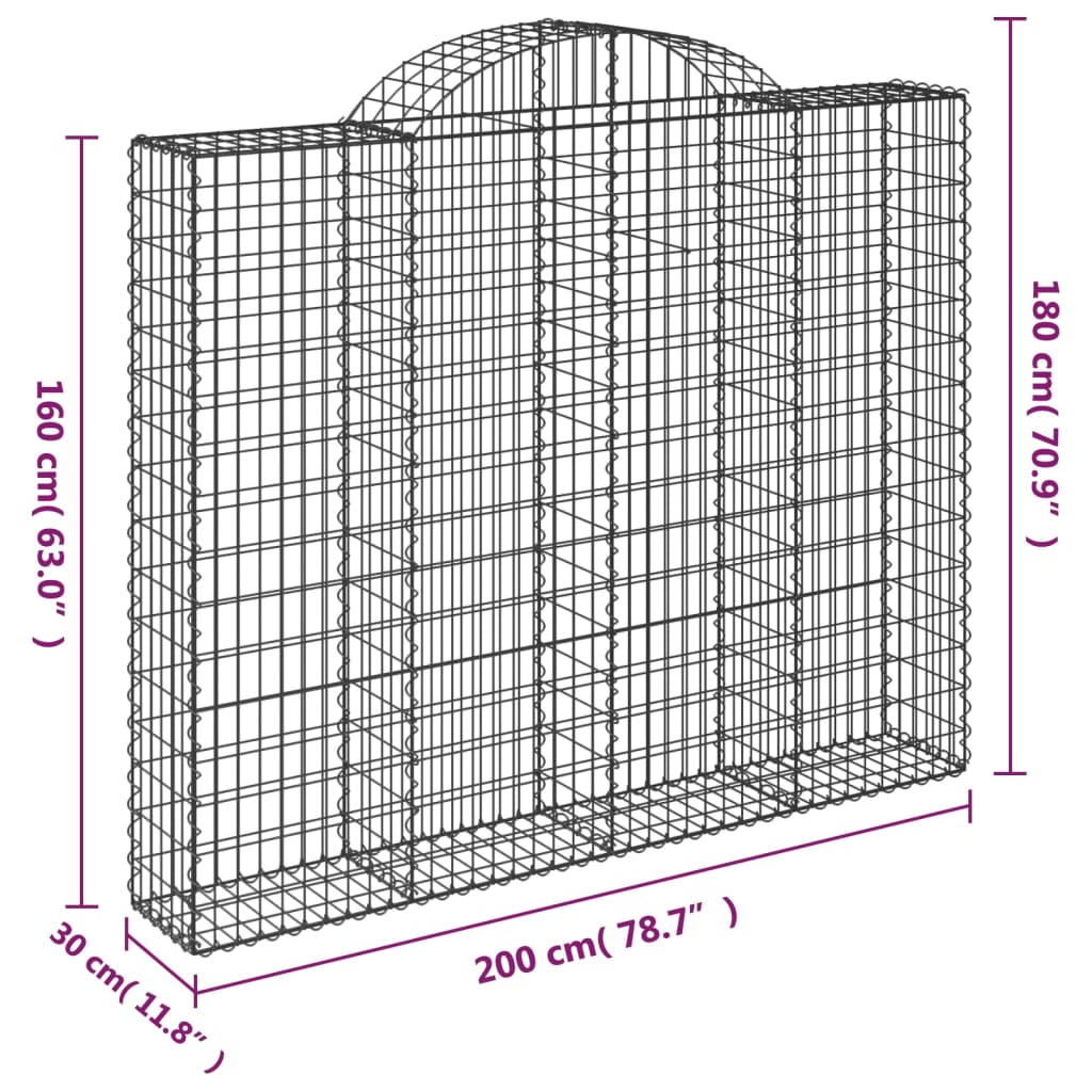 vidaXL Arched Gabion Baskets 3 pcs 200x30x160/180 cm Galvanised Iron ...