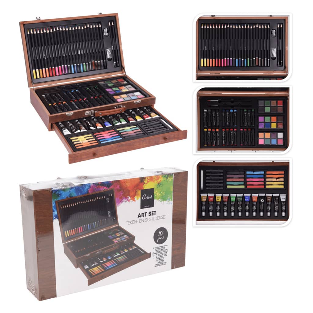 Artist 112-Piece Painting Art Set in Wooden Box | vidaXL.ie