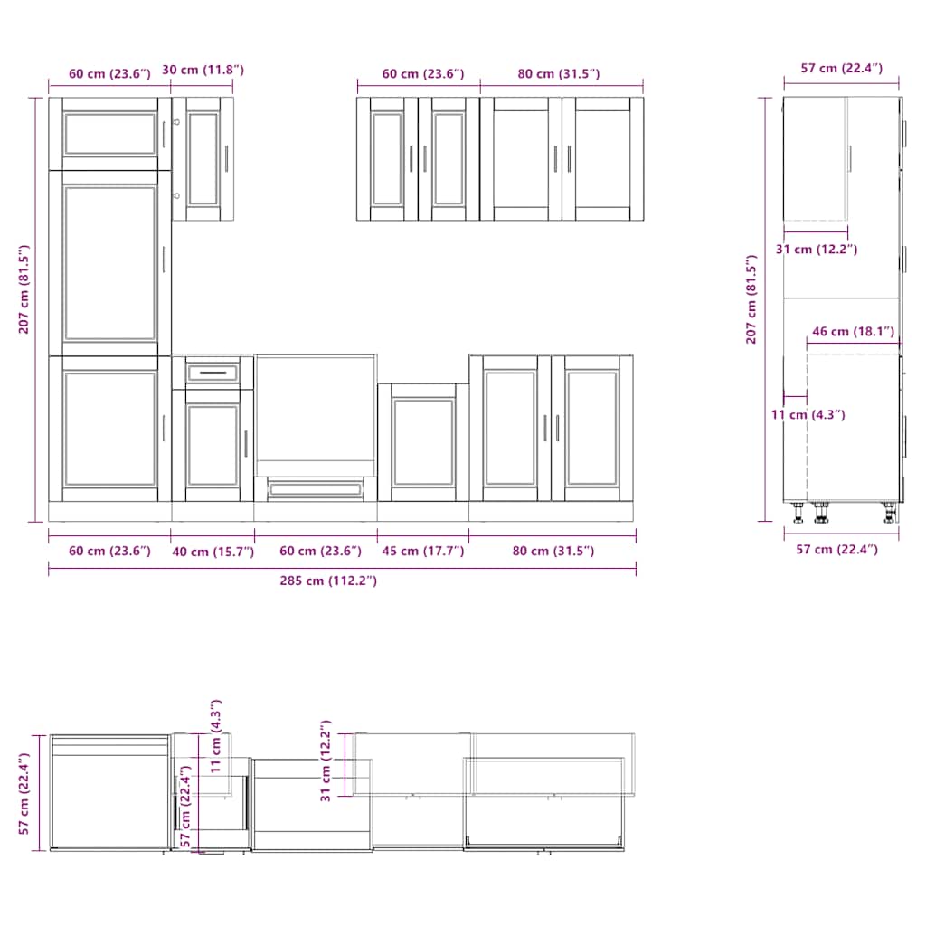 vidaXL 8 Piece Kitchen Cabinet Set Porto Black Engineered Wood | vidaXL.ie