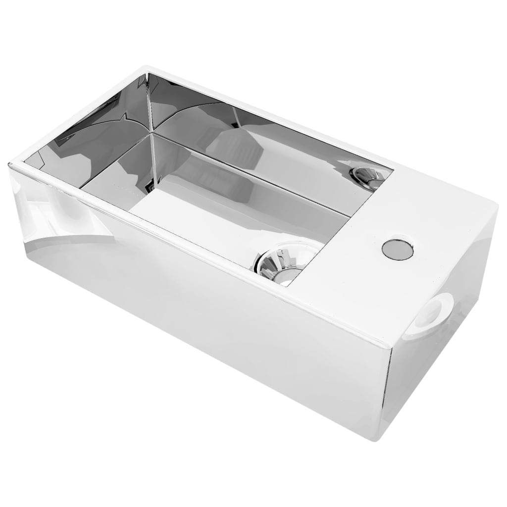 vidaXL Wash Basin with Overflow 49x25x15 cm Ceramic Silver | vidaXL.ie