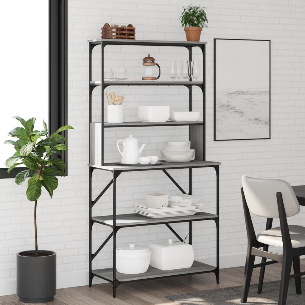 vidaXL Baker's Rack 6-Tier Grey Sonoma 90x40x180 cm Engineered Wood ...