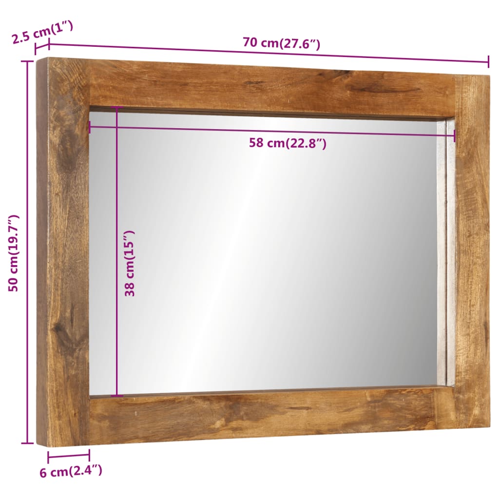 vidaXL Mirror 70x50 cm Solid Wood Mango and Glass | vidaXL.ie