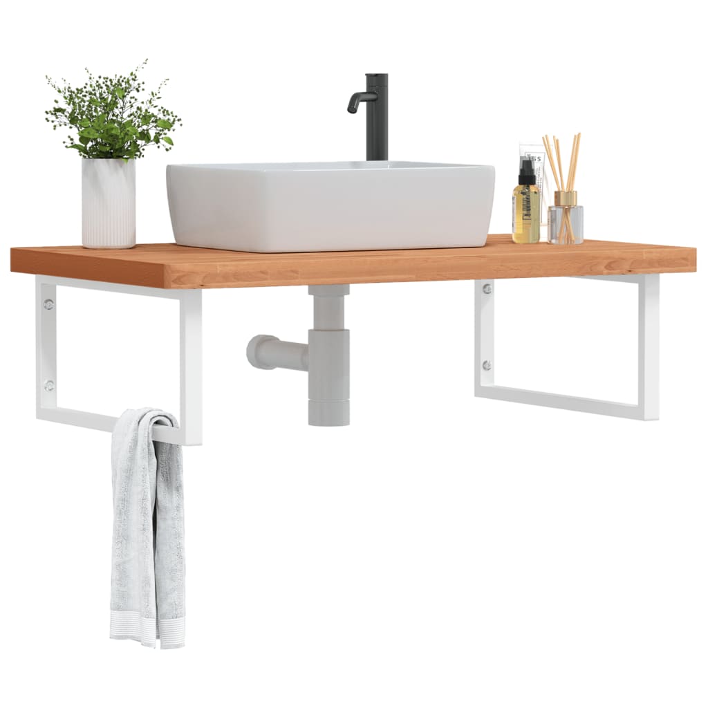 vidaXL Basin Shelf Wall Mounted Steel and Solid Wood Beech | vidaXL.ie