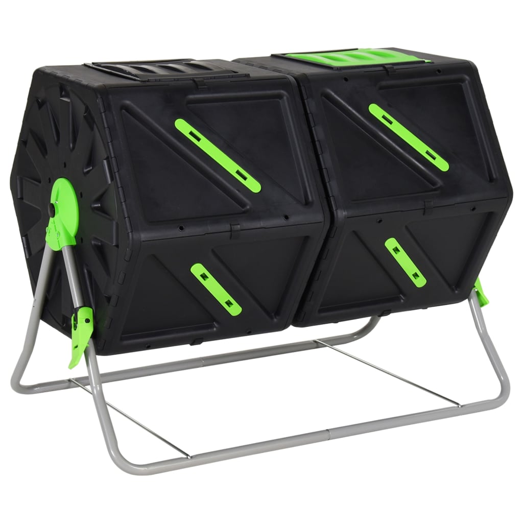 vidaXL Tumbling Composter Dual Chamber 88x60x74 cm 210 L Polypropylene ...