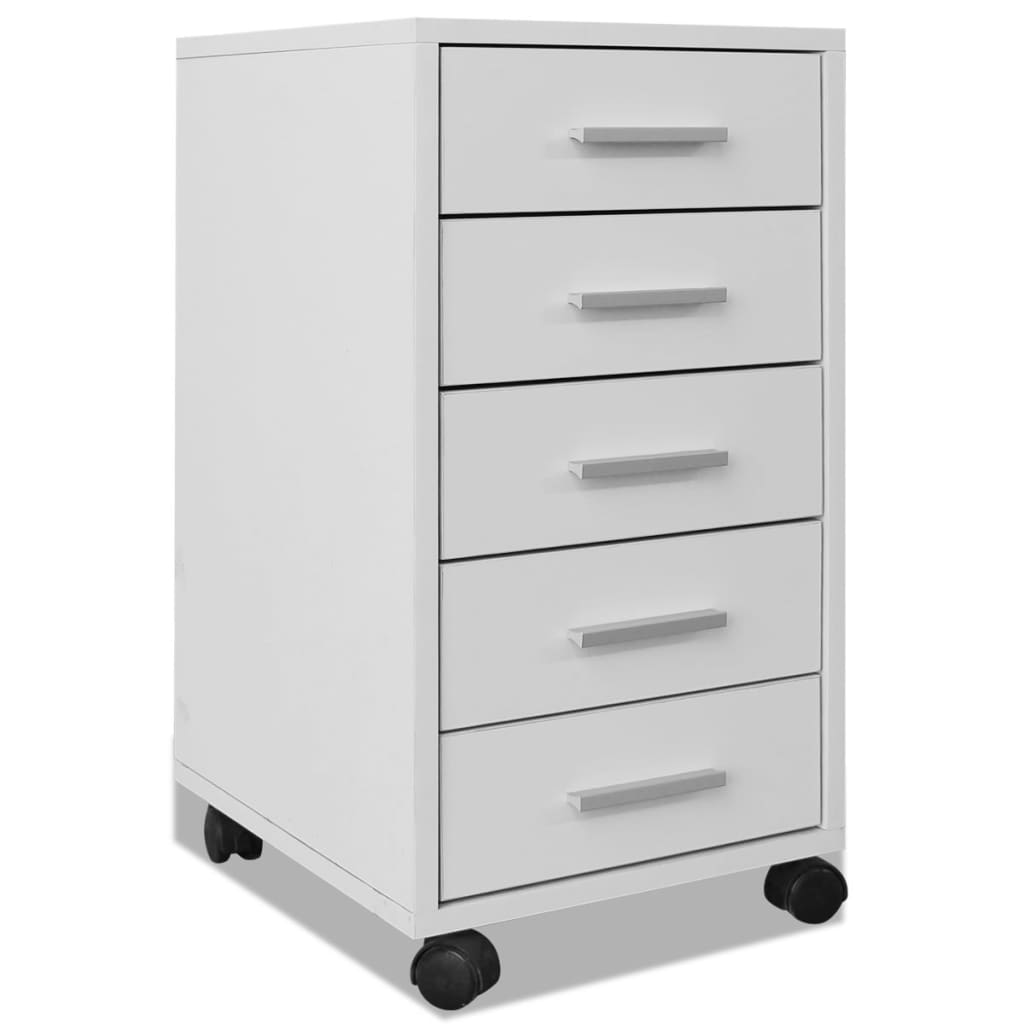vidaXL Office Drawer Unit with Castors 5 Drawers White | vidaXL.ie