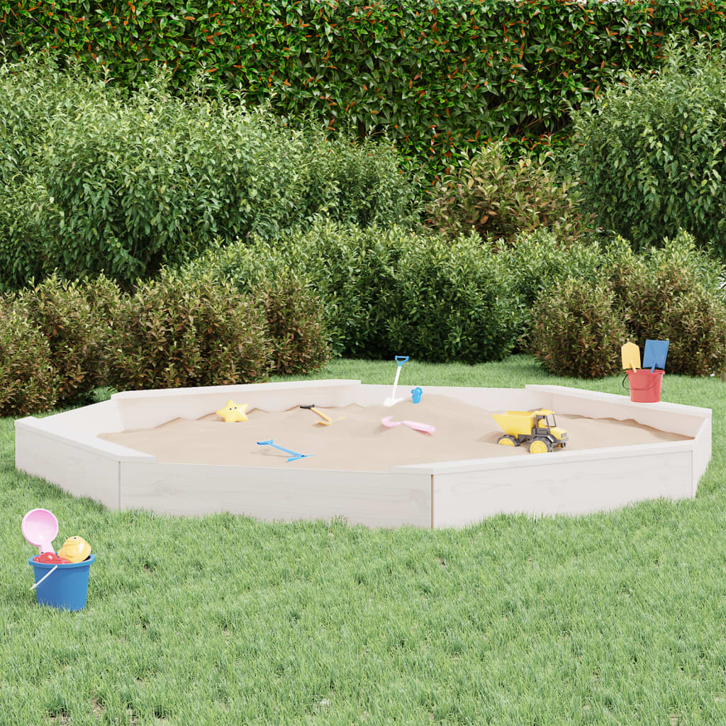 vidaXL Sandbox with Seats White Octagon Solid Wood Pine | vidaXL.ie