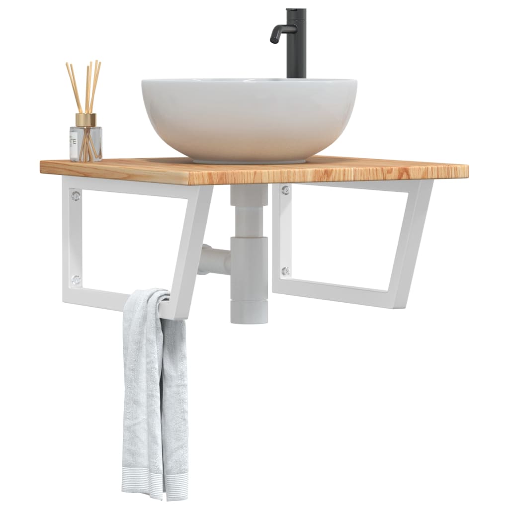 vidaXL Basin Shelf Wall Mounted Steel and Solid Wood Oak | vidaXL.ie
